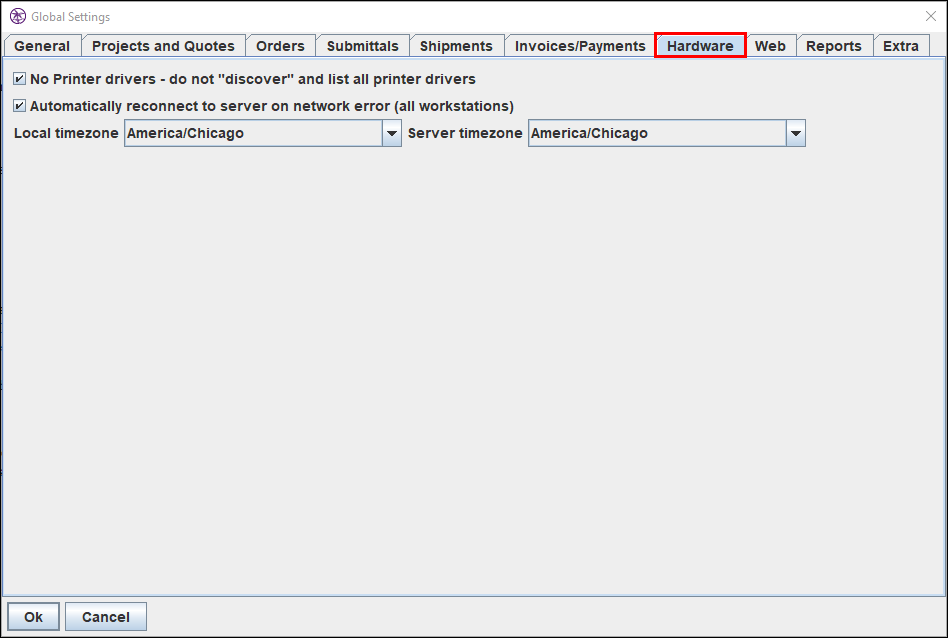 Hardware Global Settings – Ingen Software