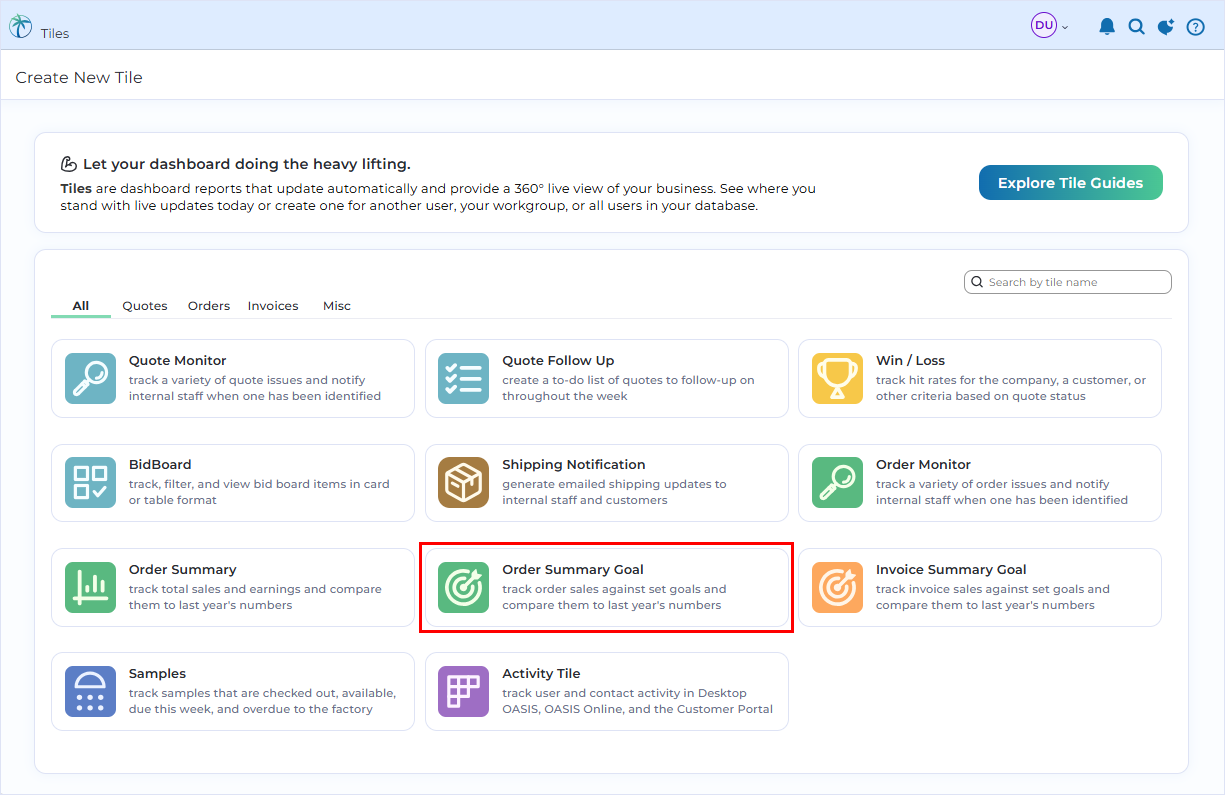 Creating the Order Summary Goal Tile – Ingen Software