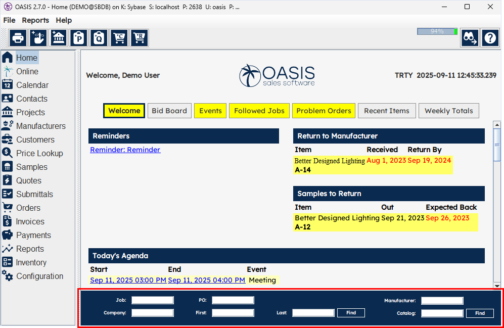 The Home Page in OASIS Desktop – Ingen Software
