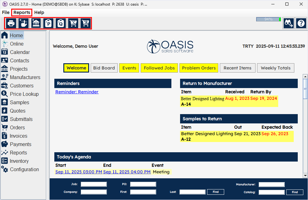 The Home Page in OASIS Desktop – Ingen Software